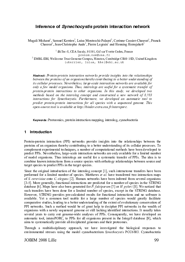(PDF) Inference of Synechocystis protein interaction network