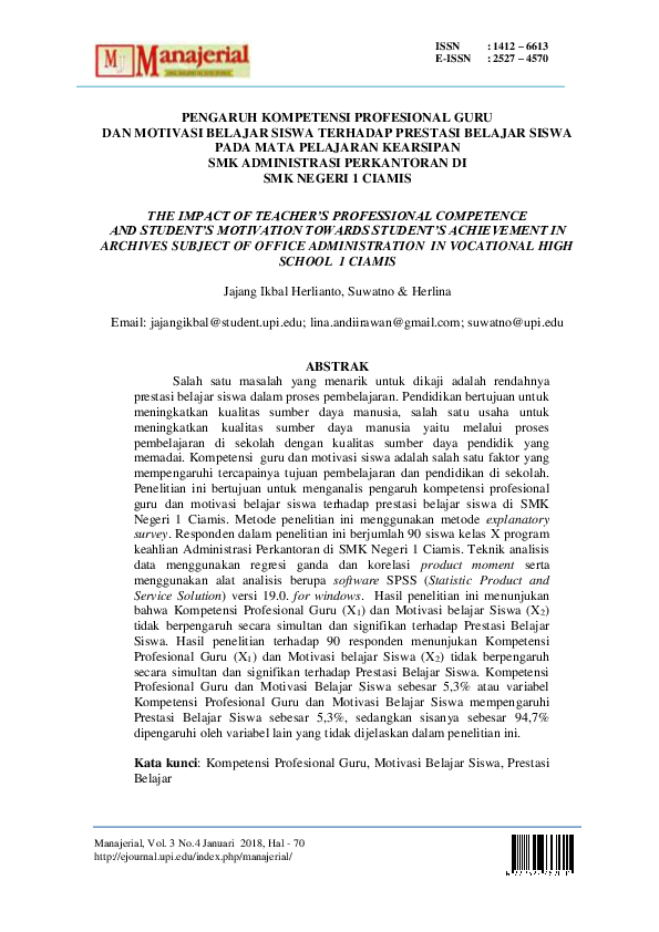 (PDF) Pengaruh kompetensi profesional guru dan motivasi kerja terhadap kinerja guru akuntansi ...