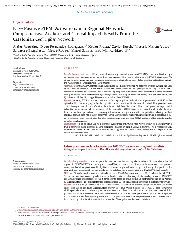 (PDF) False Positive STEMI Activations in a Regional Network ...