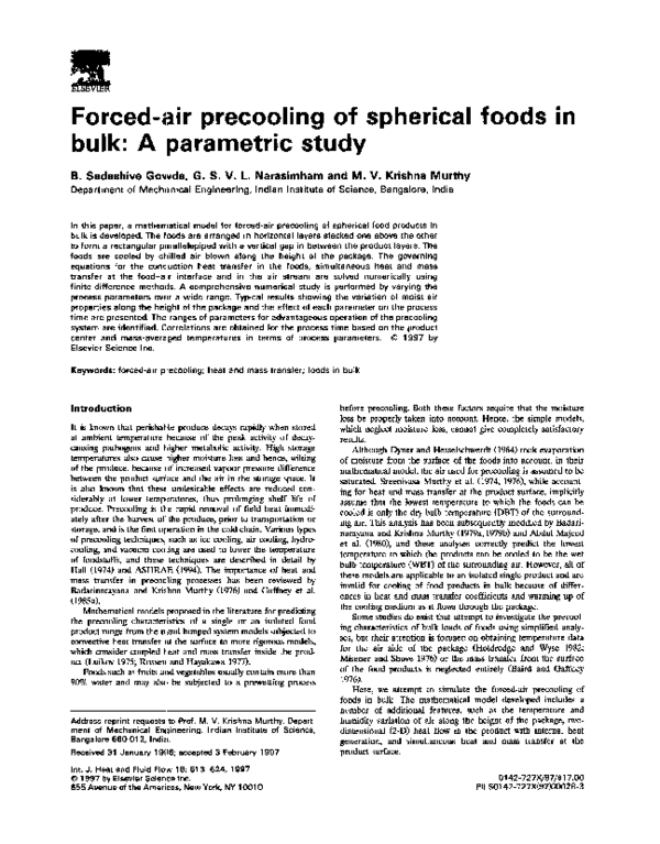 (PDF) Forced-air precooling of spherical foods in bulk: A parametric study