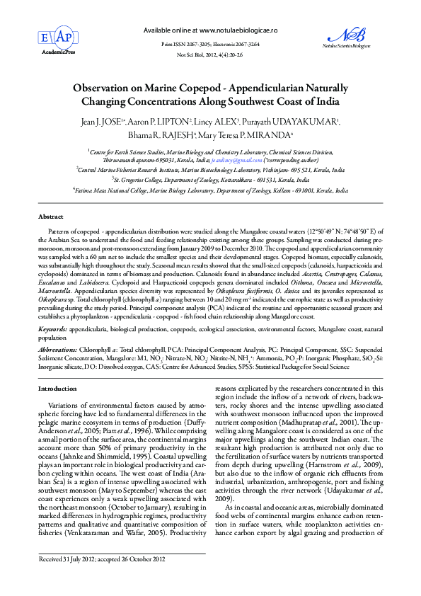 (PDF) Observation on Marine Copepod - Appendicularian Naturally ...