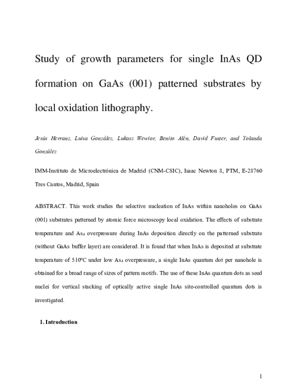 (PDF) Study of Growth Parameters for Single InAs QD Formation on GaAs ...