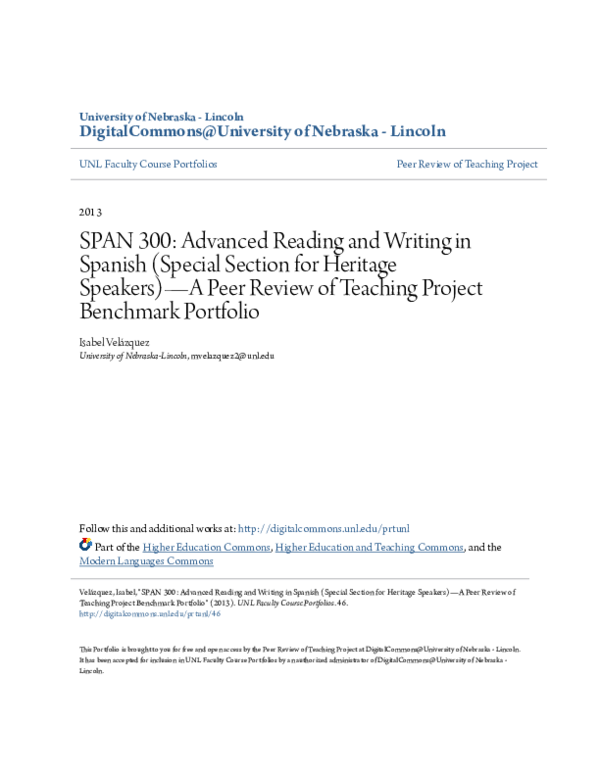(PDF) SPAN 300: Advanced Reading and Writing in Spanish (Special ...