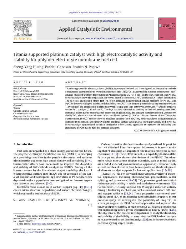 (PDF) Titania supported platinum catalyst with high electrocatalytic ...