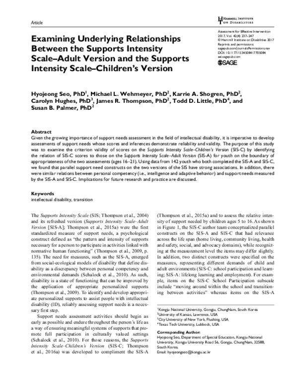 (PDF) Examining Underlying Relationships Between the Supports Intensity ...