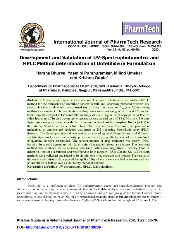 (PDF) Development and Validation of UV-Spectrophotometric and HPLC Method determination of ...