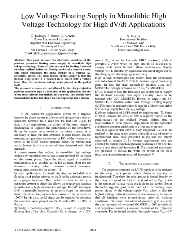 (PDF) Low Voltage Floating Supply in Monolithic High Voltage Technology ...