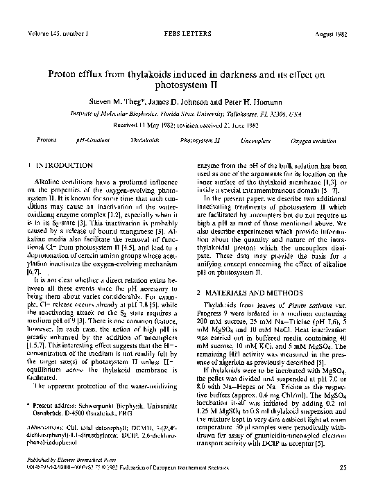 (PDF) Proton efflux from thylakoids induced in darkness and its effect ...