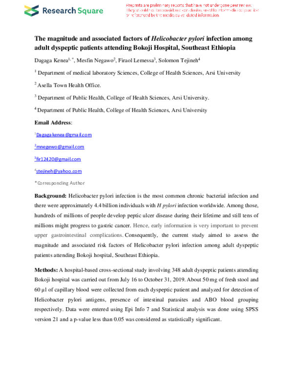 (PDF) The Magnitude and associated factors of Helicobacter pylori ...