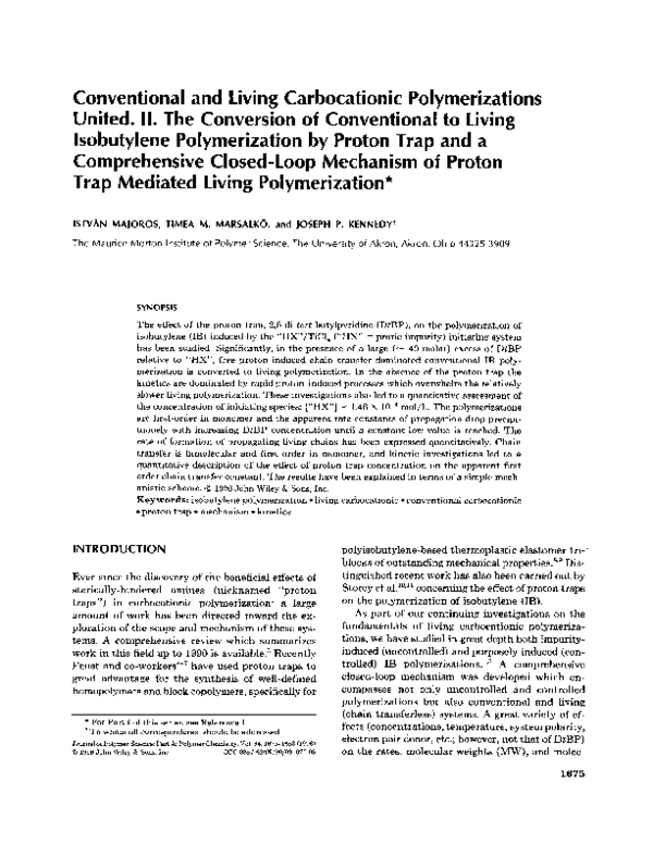 (PDF) Conventional and living carbocationic polymerizations united. II ...