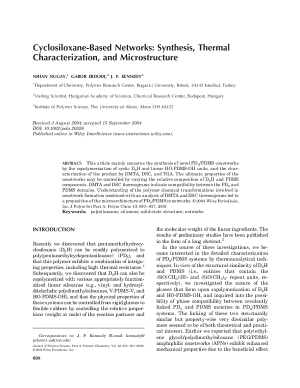(PDF) Cyclosiloxane-based networks: Synthesis, thermal characterization ...