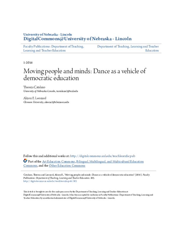 (PDF) Moving people and minds: Dance as a vehicle of democratic education
