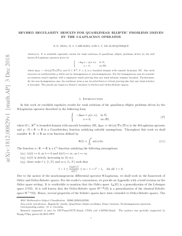 Pdf Revised Regularity Results For Quasilinear Elliptic Problems Driven By The Phi Φ