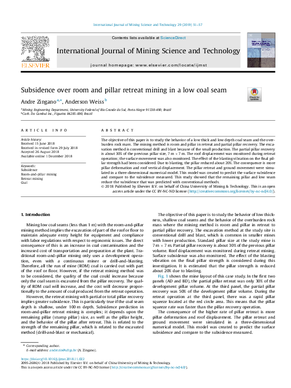 (PDF) Subsidence over room and pillar retreat mining in a low coal seam