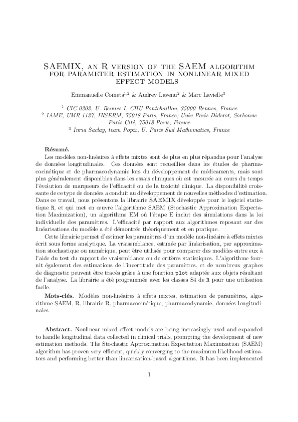 Pdf Saemix An R Version Of The Saem Algorithm
