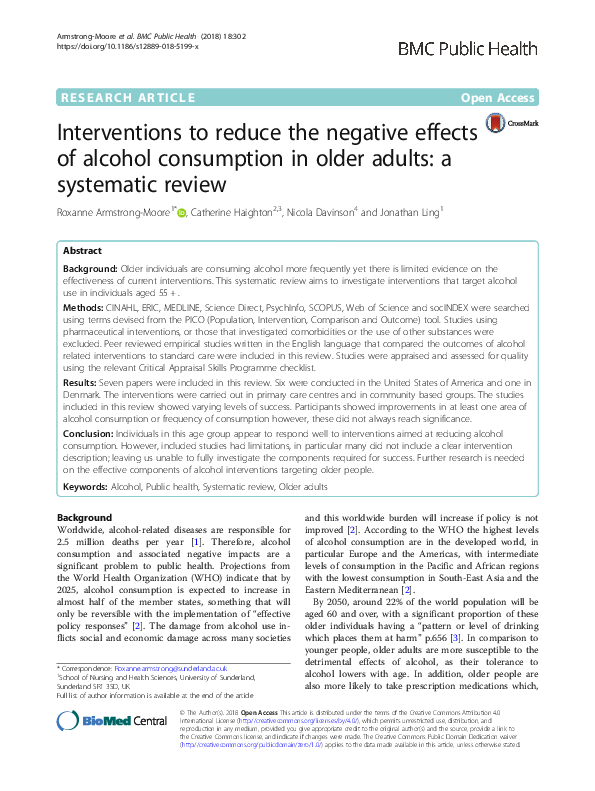 (PDF) Interventions to reduce the negative effects of alcohol ...