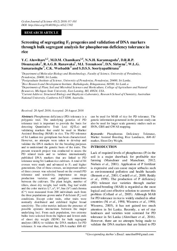 (PDF) Screening of segregating F2 progenies and validation of DNA ...