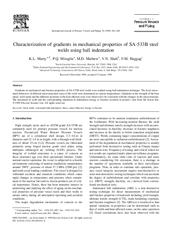 (PDF) Characterization of gradients in mechanical properties of SA-533B steel welds using ball ...