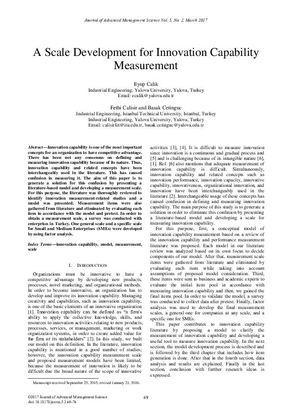 (PDF) A Scale Development for Innovation Capability Measurement