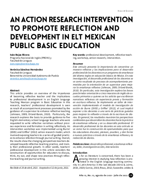 (PDF) An action research intervention to promote reflection and ...