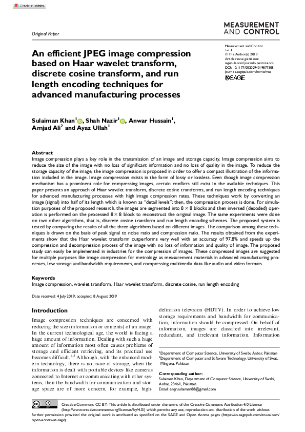 (PDF) An efficient JPEG image compression based on Haar wavelet transform, discrete cosine ...