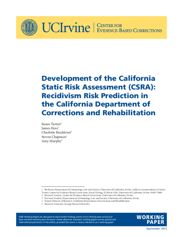 PDF Development Of The California Static Risk Assessment Instrument CSRA Working Paper pdf-development-of-the-california-static-risk-assessment-instrument-csra-working-paper