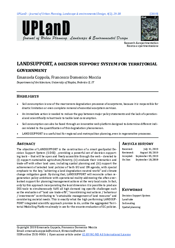 (PDF) LANDSUPPORT, a decision support system for territorial government