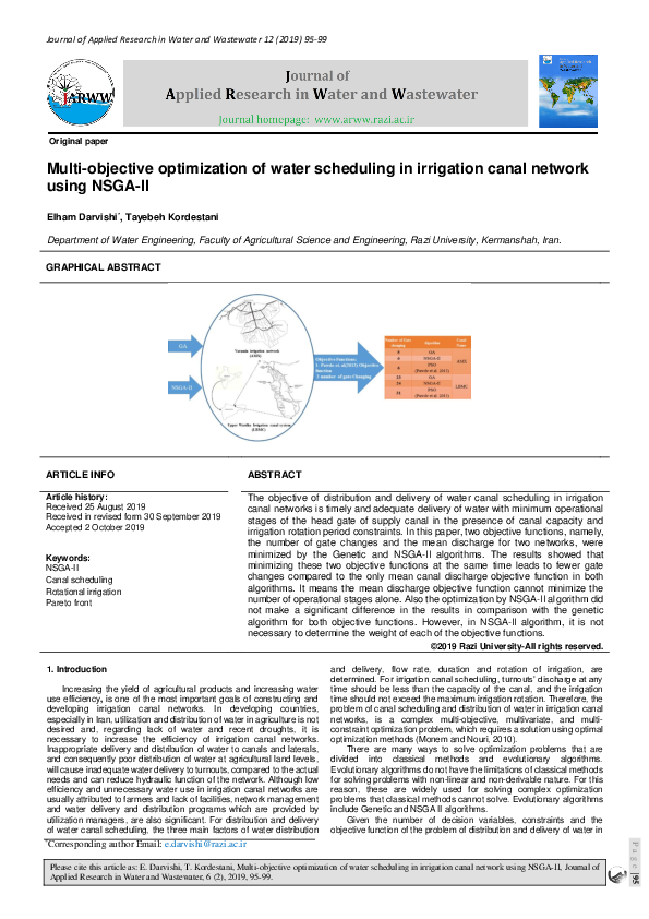Multi Objective Optimization Of Water Scheduling In Irrigation Canal Network Using Nsga Ii