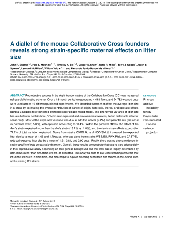 (PDF) A diallel of the mouse Collaborative Cross founders reveals ...