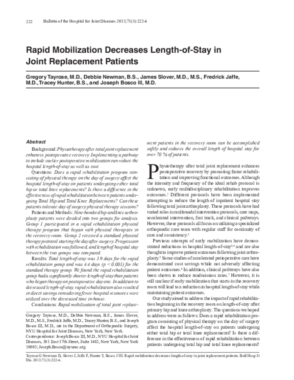 (PDF) Rapid mobilization decreases length-of-stay in joint replacement ...