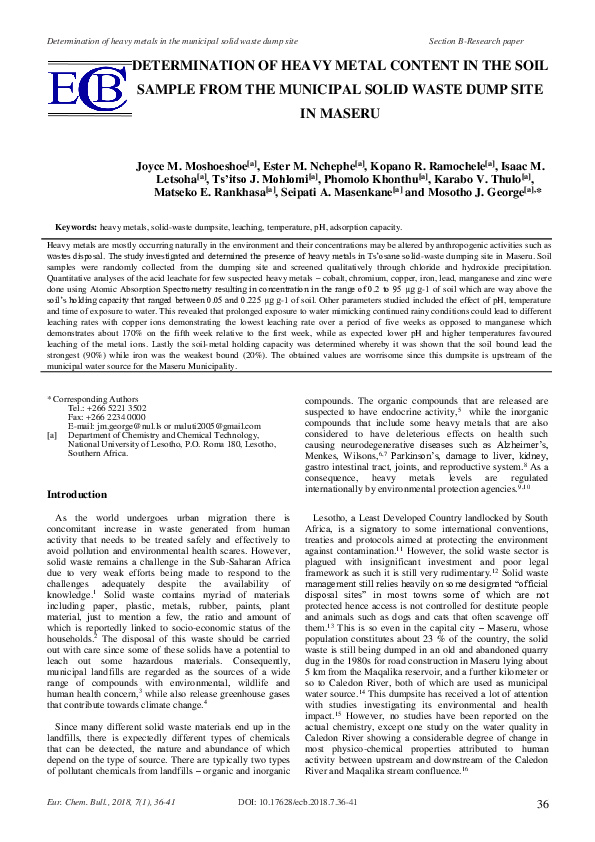 (PDF) Determination of Heavy Metal Content in the Soil Sample from the ...