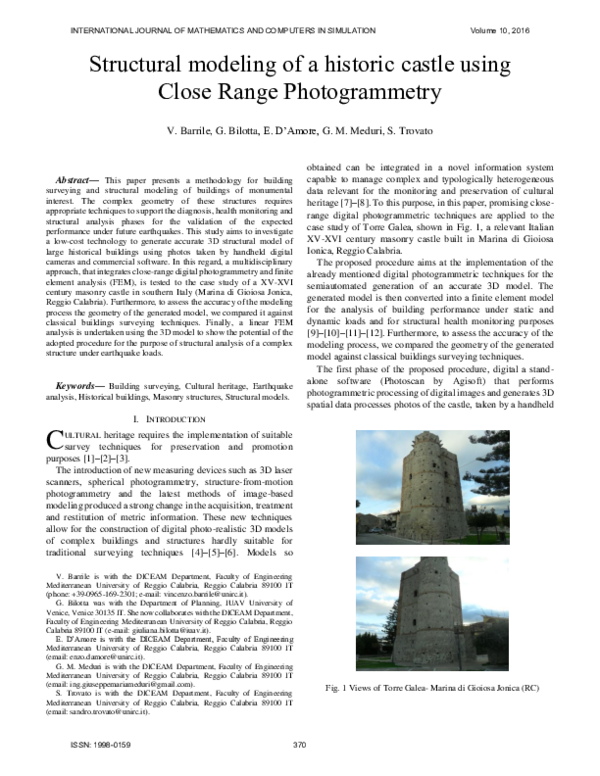 (PDF) Structural Modeling of a Historic Castle Using Close Range Photogrammetry | Giuliana ...