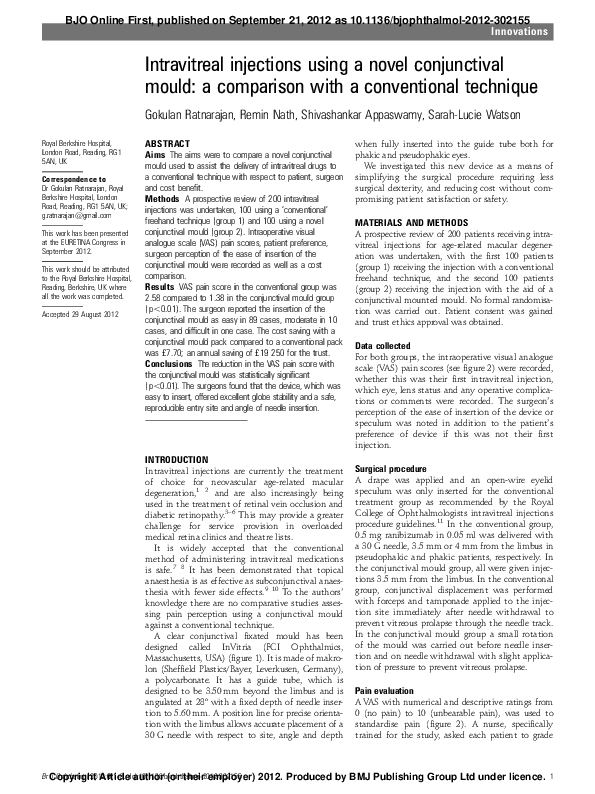 (PDF) Intravitreal injections using a novel conjunctival mould: a ...