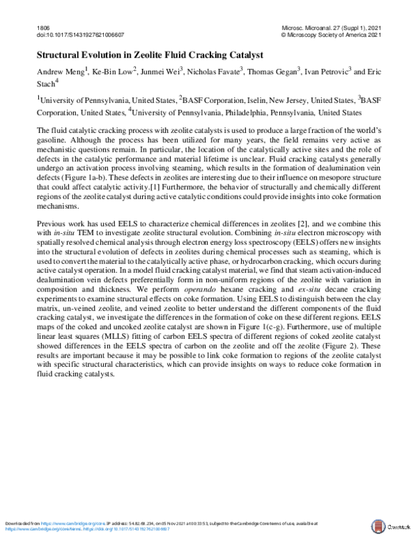 (PDF) Structural Evolution in Zeolite Fluid Cracking Catalyst
