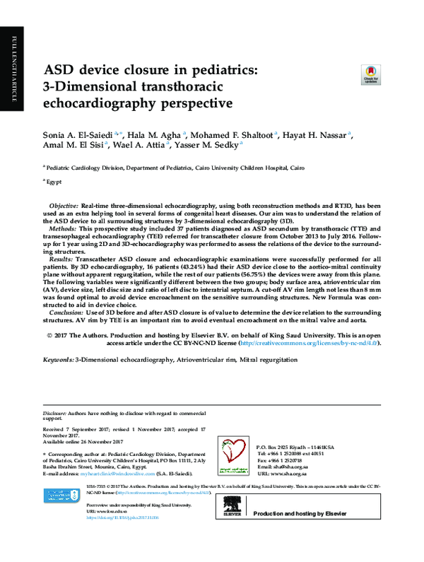 (PDF) ASD device closure in pediatrics: 3-Dimensional transthoracic ...