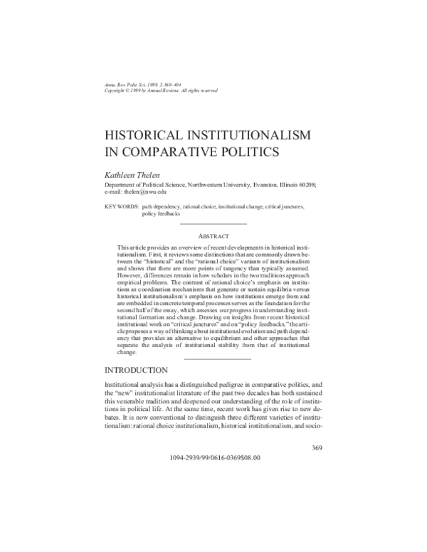 (PDF) Historical Institutionalism in Comparative Politics