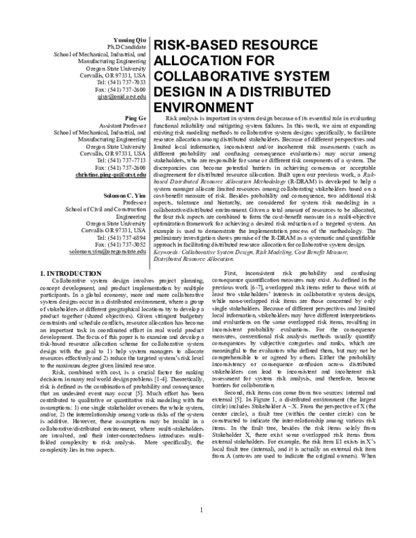 (PDF) Risk-Based Resource Allocation for Collaborative System Design in ...