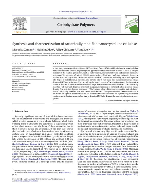 (PDF) Synthesis and characterization of cationically modified ...