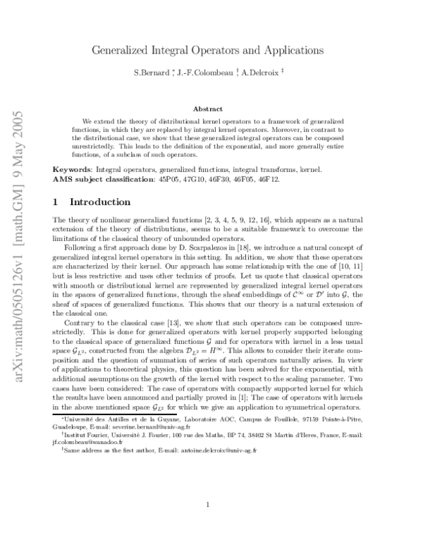 (PDF) Generalized Integral Operators and Applications