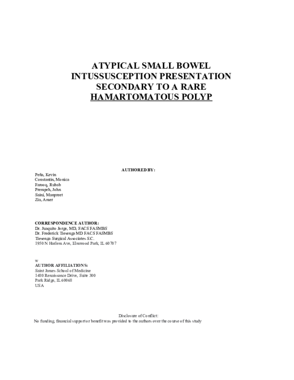 (DOC) ATYPICAL SMALL BOWEL INTUSSUSCEPTION PRESENTATION SECONDARY TO A ...
