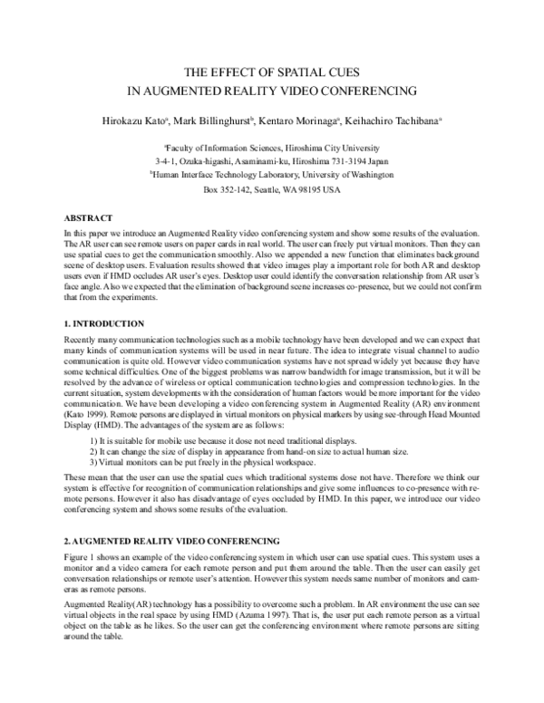 (PDF) The effect of spatial cues in augmented reality video conferencing