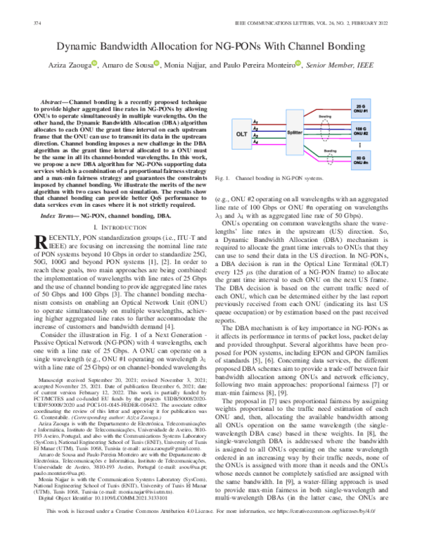 (PDF) Dynamic Bandwidth Allocation for NG-PONs With Channel Bonding