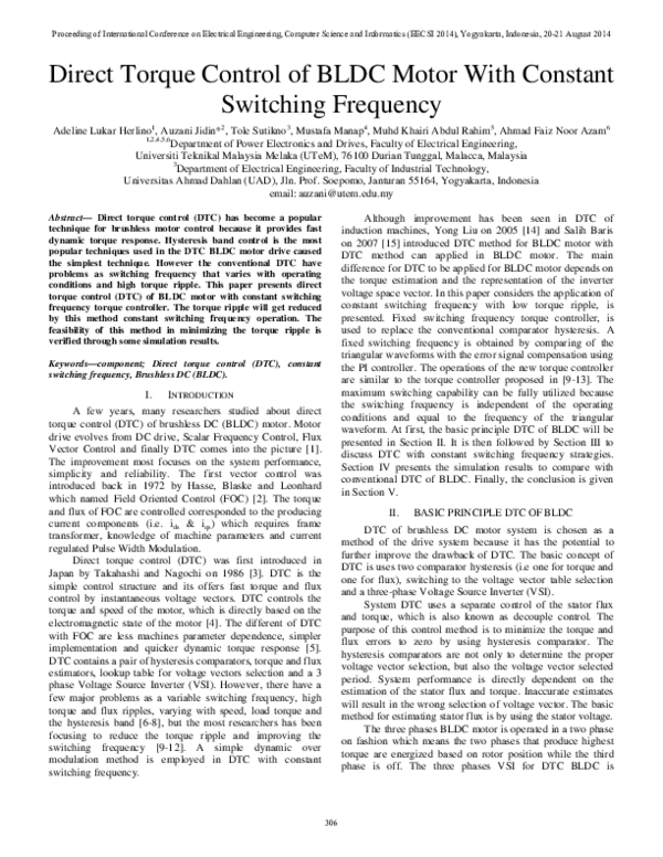 (PDF) Direct Torque Control of BLDC Motor With Constant Switching Frequency