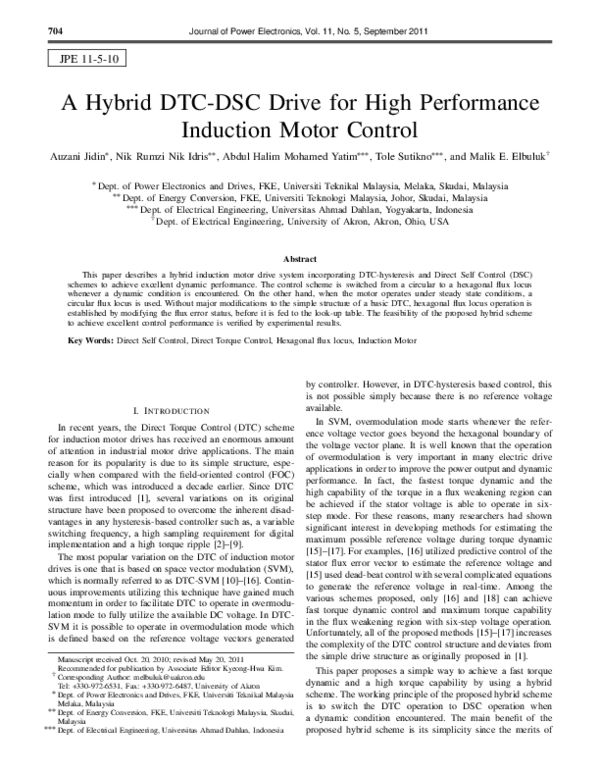 Pdf A Hybrid Dtc Drive For High Performance Induction Motor Control