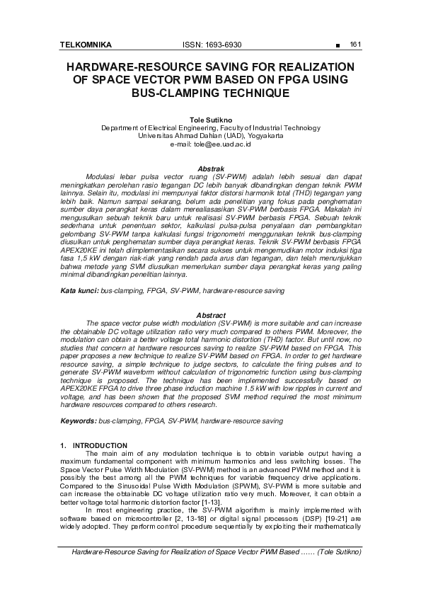 Pdf Hardware Resource Saving For Realization Of Space Vector Pwm Based On Fpga Using Bus