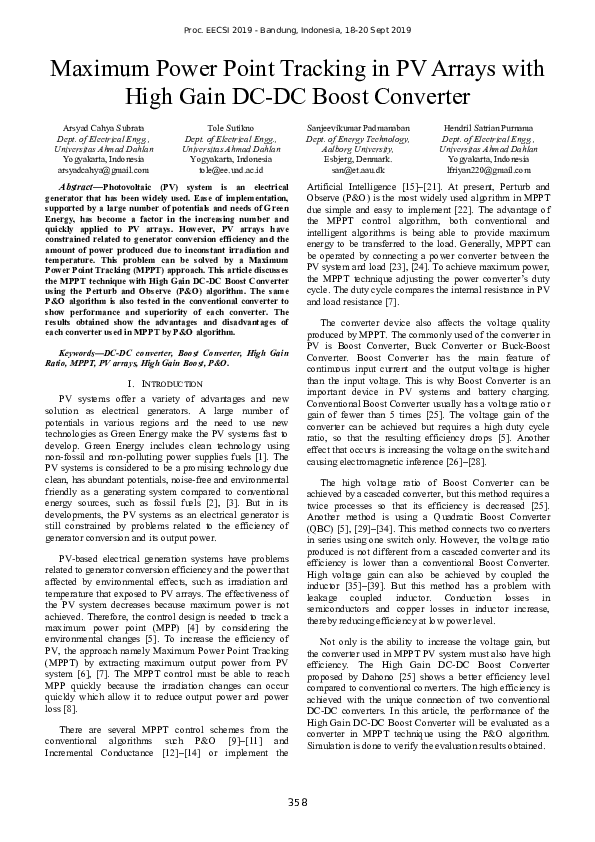 (PDF) Maximum Power Point Tracking in PV Arrays with High Gain DC-DC Boost Converter