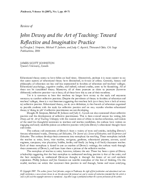 (PDF) John Dewey and the Art of Teaching: Toward Reflective and ...