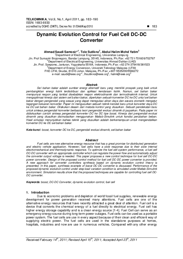 (PDF) Dynamic Evolution Control for Fuel Cell DC-DC Converter