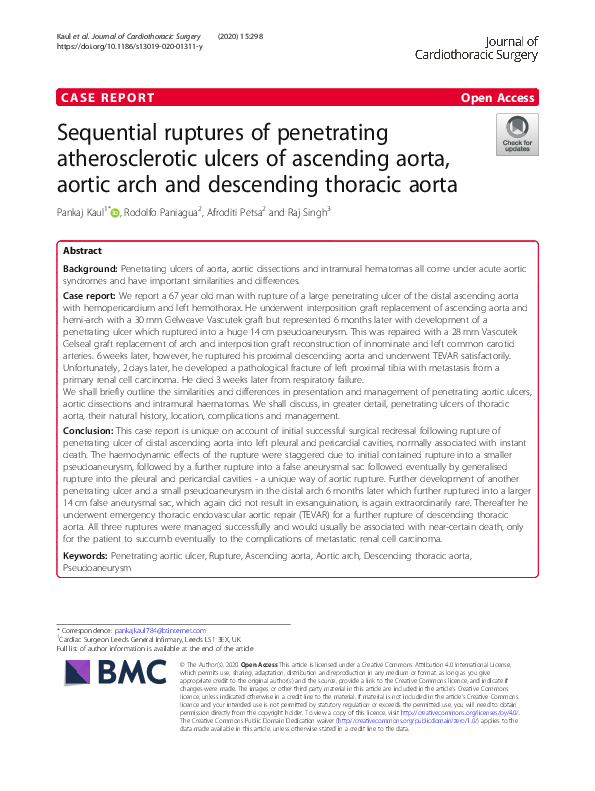 (PDF) Sequential ruptures of penetrating atherosclerotic ulcers of ascending aorta, aortic arch ...