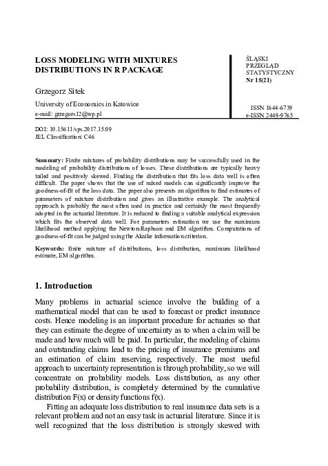 (PDF) Loss Modeling with Mixtures Distributions in R Package